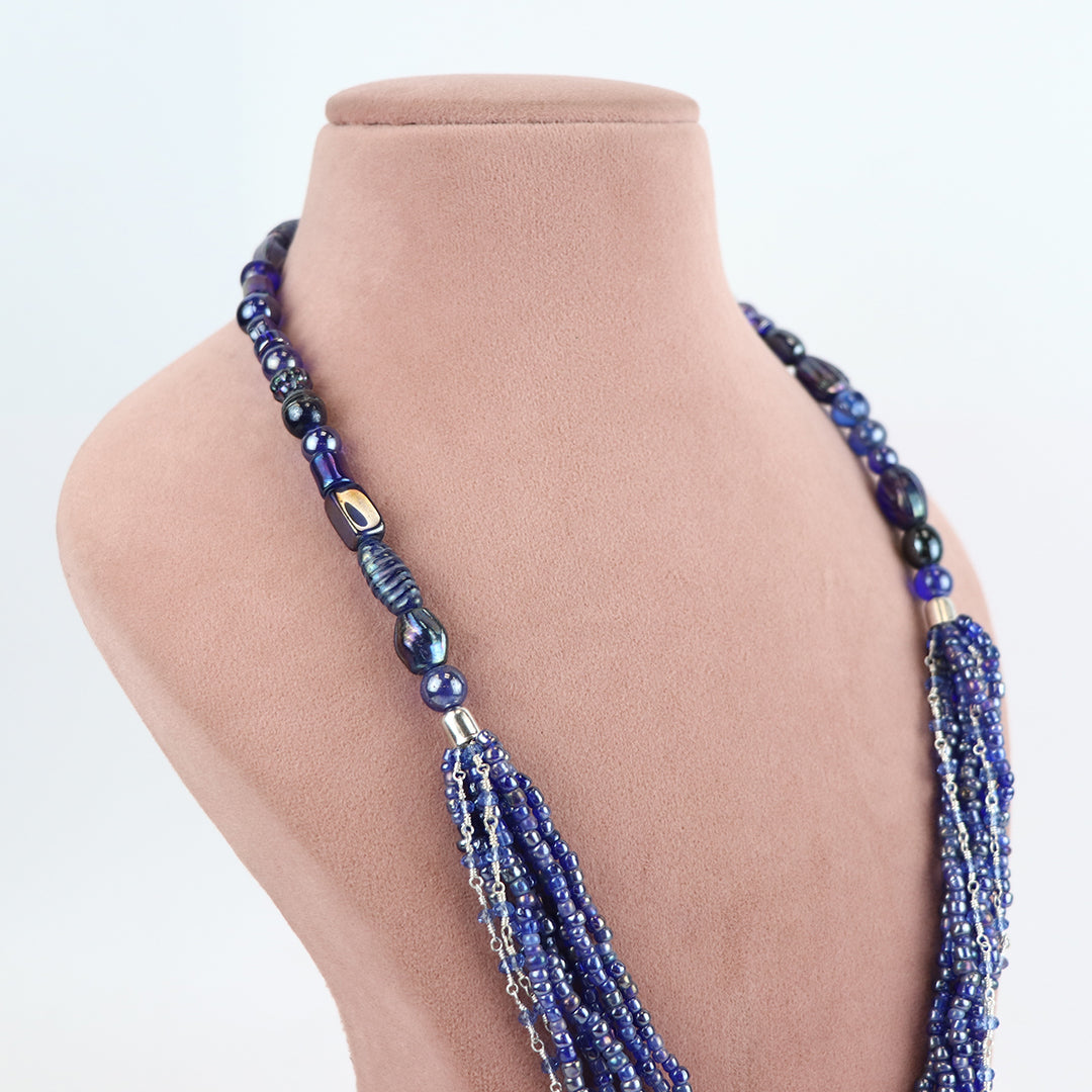 Midnight Blue Iridescent Multi-Strand Seed Bead Necklace Set – De-Lemon ...